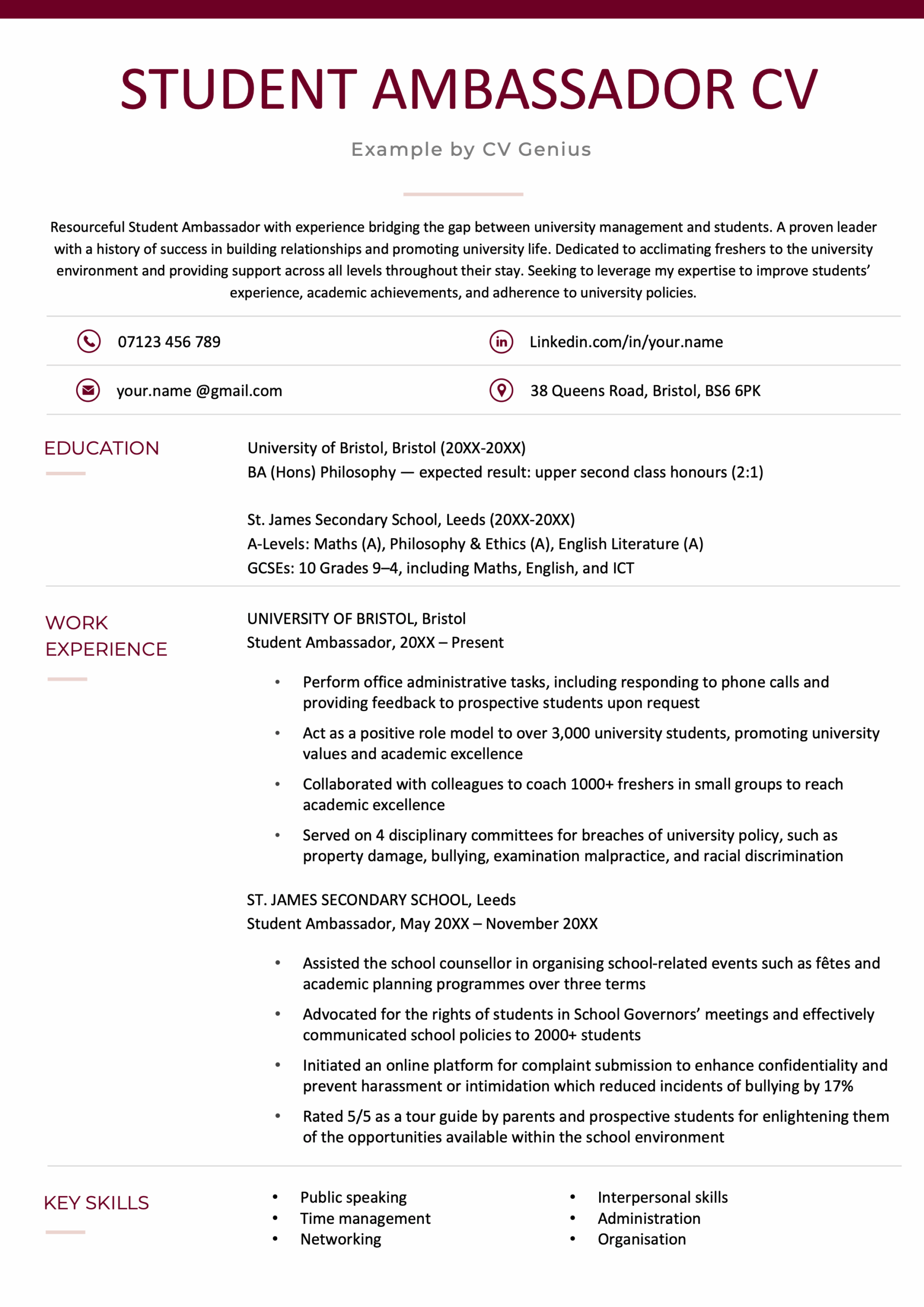 Student Ambassador CV Example & Skills to List