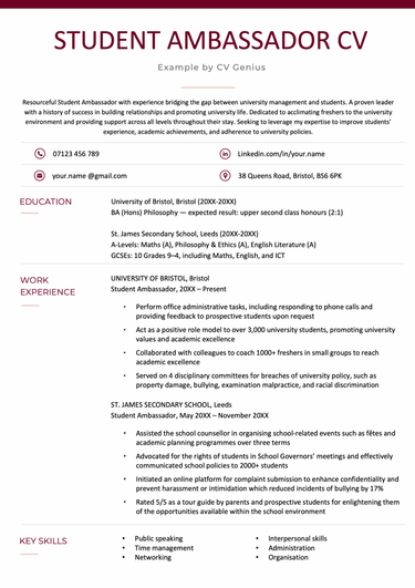 Student Ambassador CV Example & Skills to List