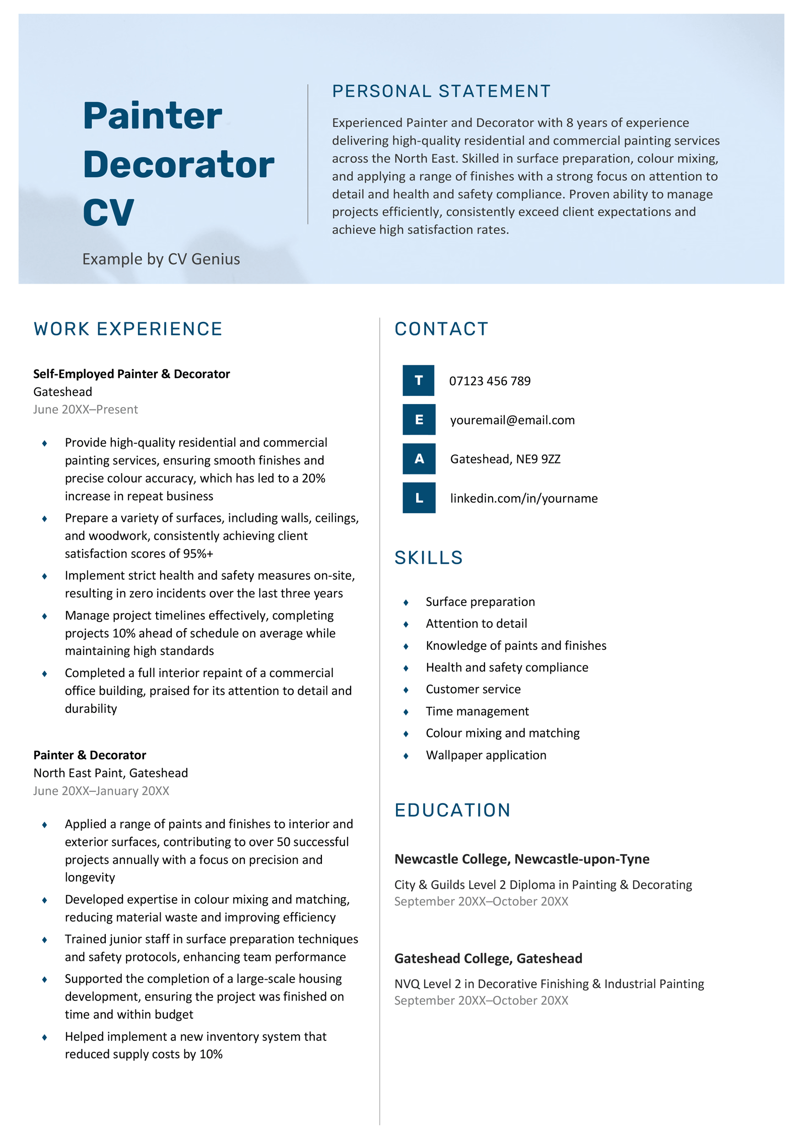 Painter and Decorator CV: Example, Template, & Writing Tips