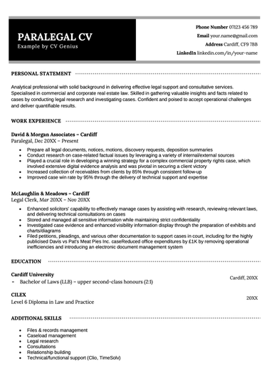 Paralegal CV - Free Example, Template, & Tips