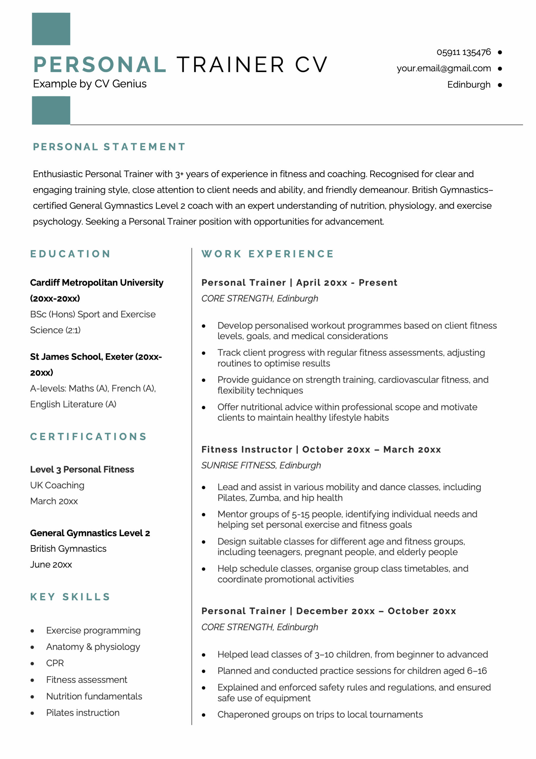 Personal Trainer CV: Example, Free Template, & Tips