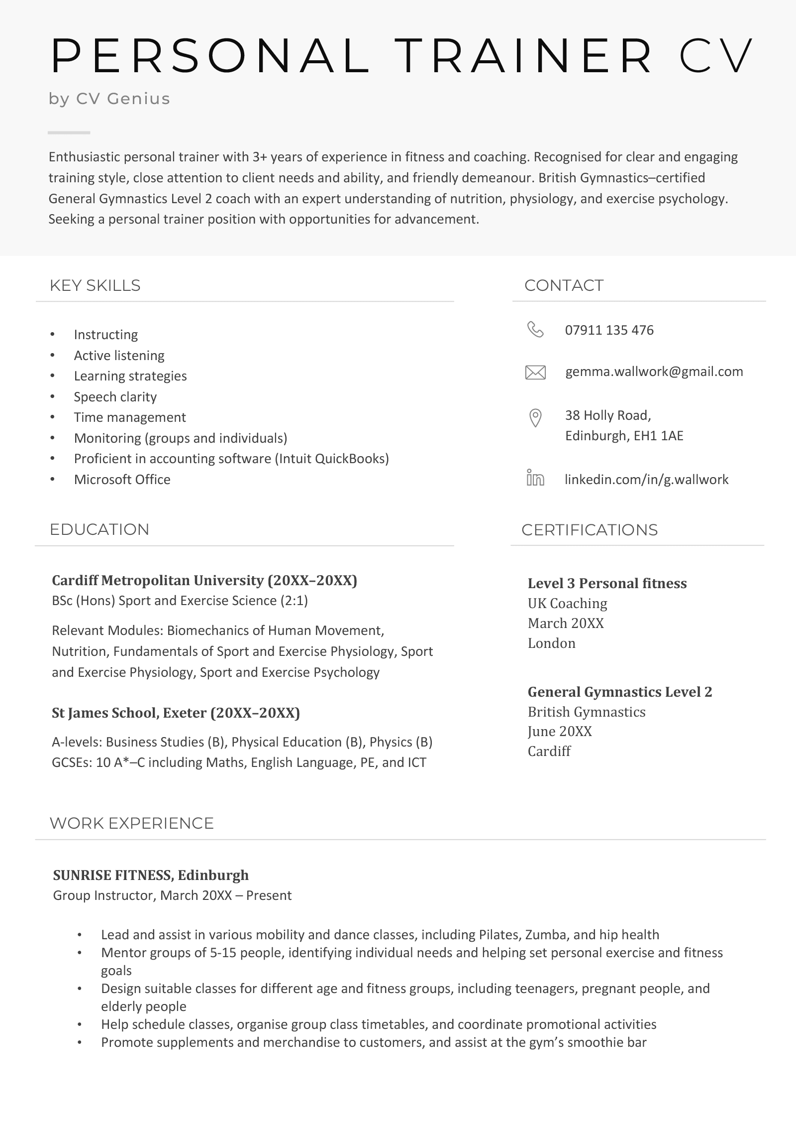 Personal Trainer CV: Example, Free Template, & Tips