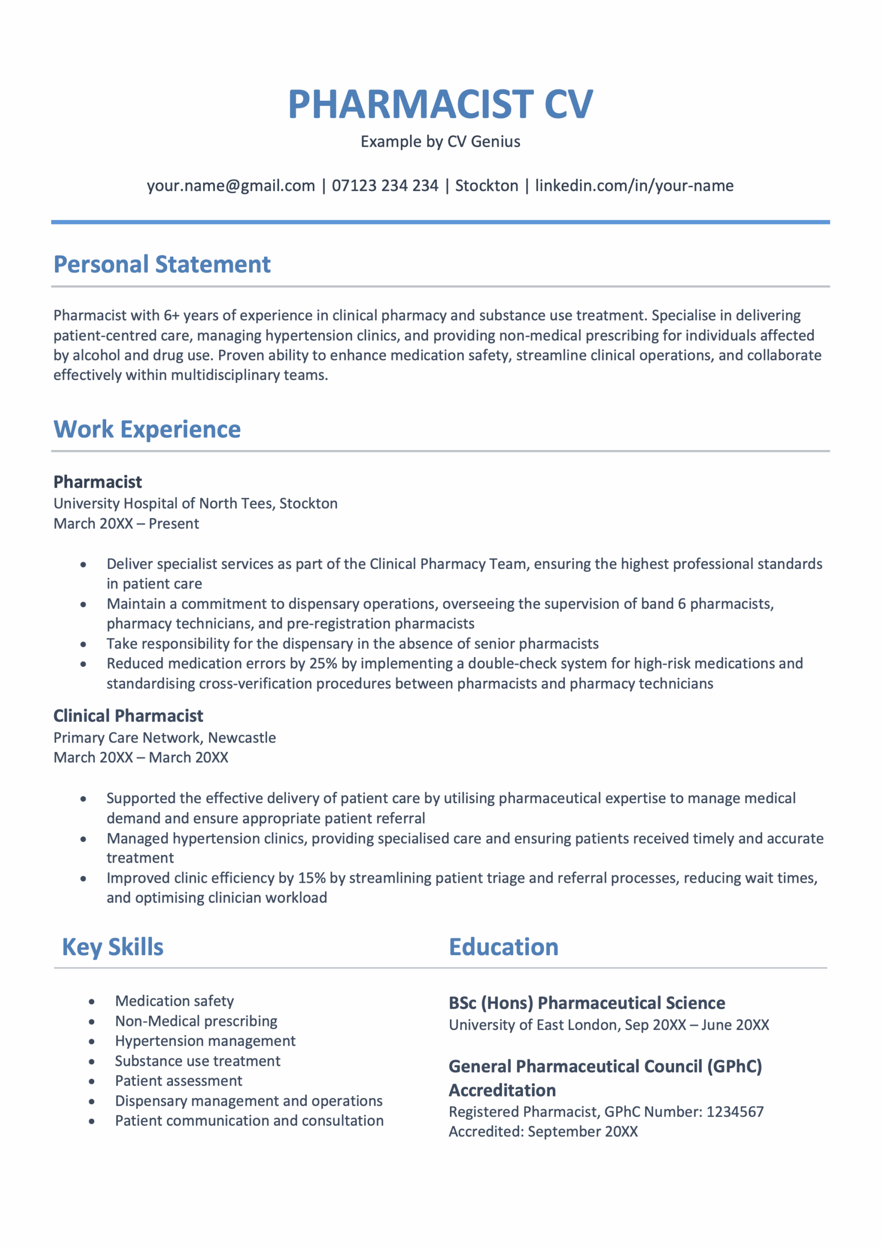 Pharmacist CV Example & Writing Tips