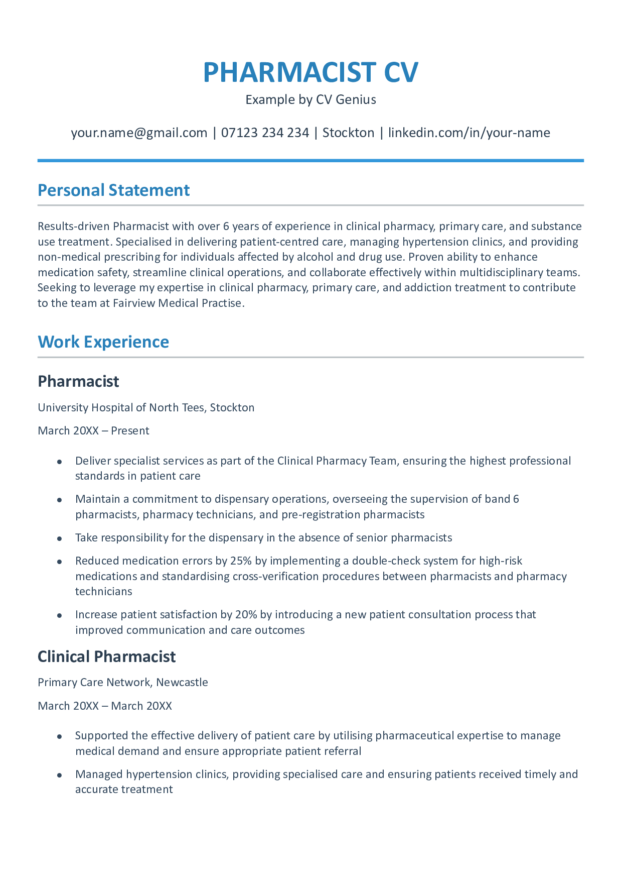 Pharmacist CV Example & Writing Tips
