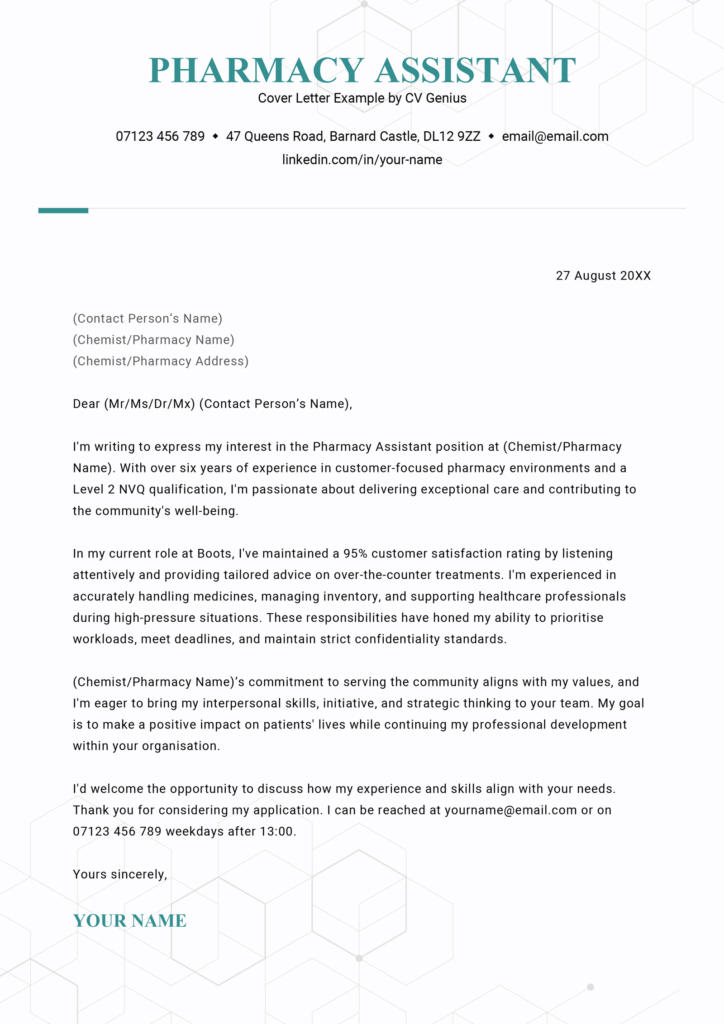 Pharmacy Cover Letter Examples Cover Letter Pharmacy Technician