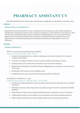 Pharmacy Assistant CV Example Template Writing Guide