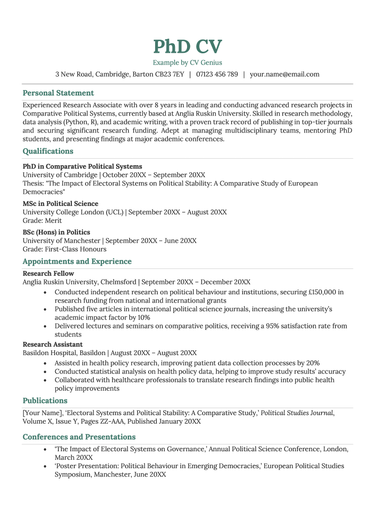 PhD CV: Free Example, Template, & Writing Tips for 2025