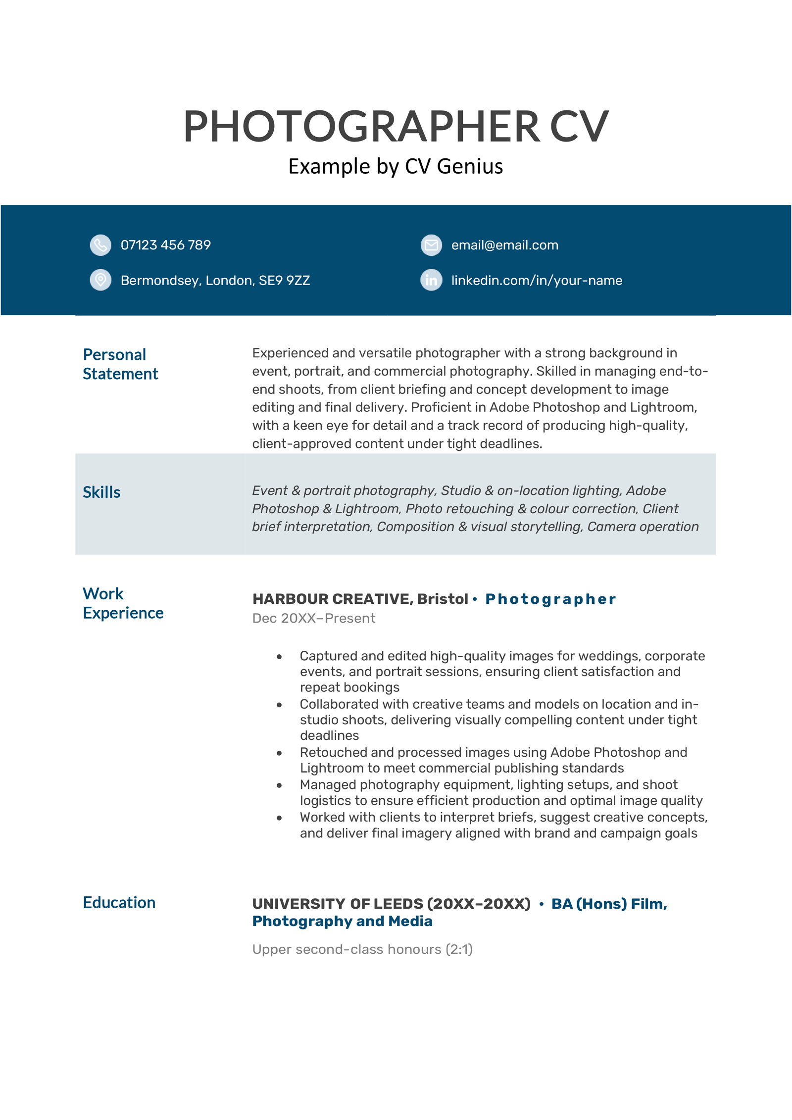 Photographer CV: Example, Template, & Writing Tips