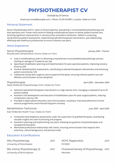 Physiotherapist CV Example & Writing Tips for 2025