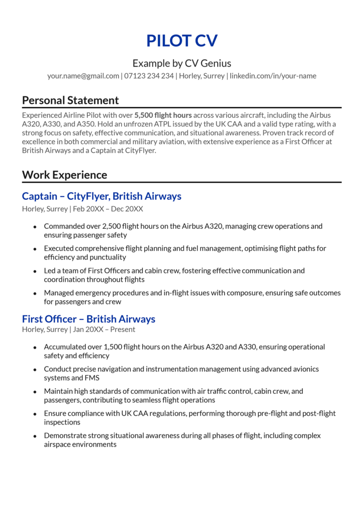 Pilot CV Examples & Writing Tips for 2025