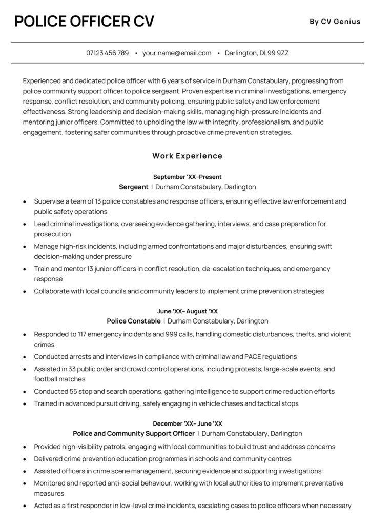 Police Officer CV Example (and Writing Tips)