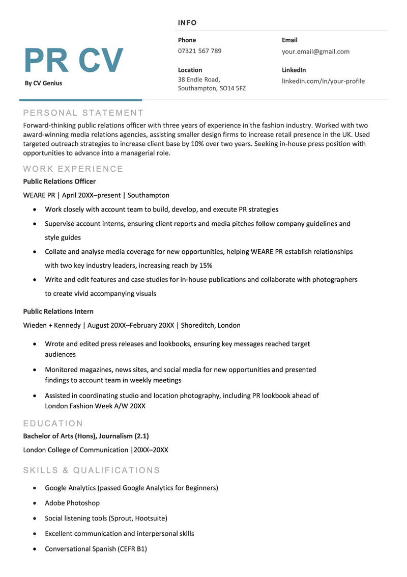 PR CV - Example, Tips, & Free Template Download