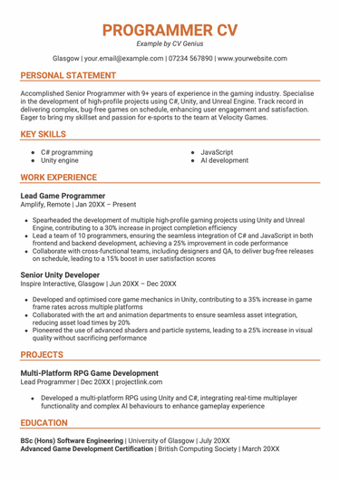 Programmer CV Example for 2025 (with Writing Tips)