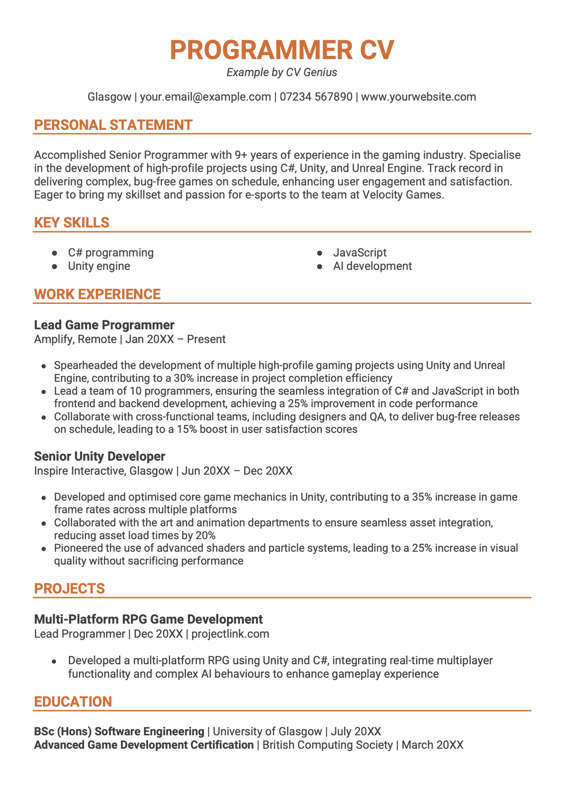 Programmer CV Example for 2025 (with Writing Tips)