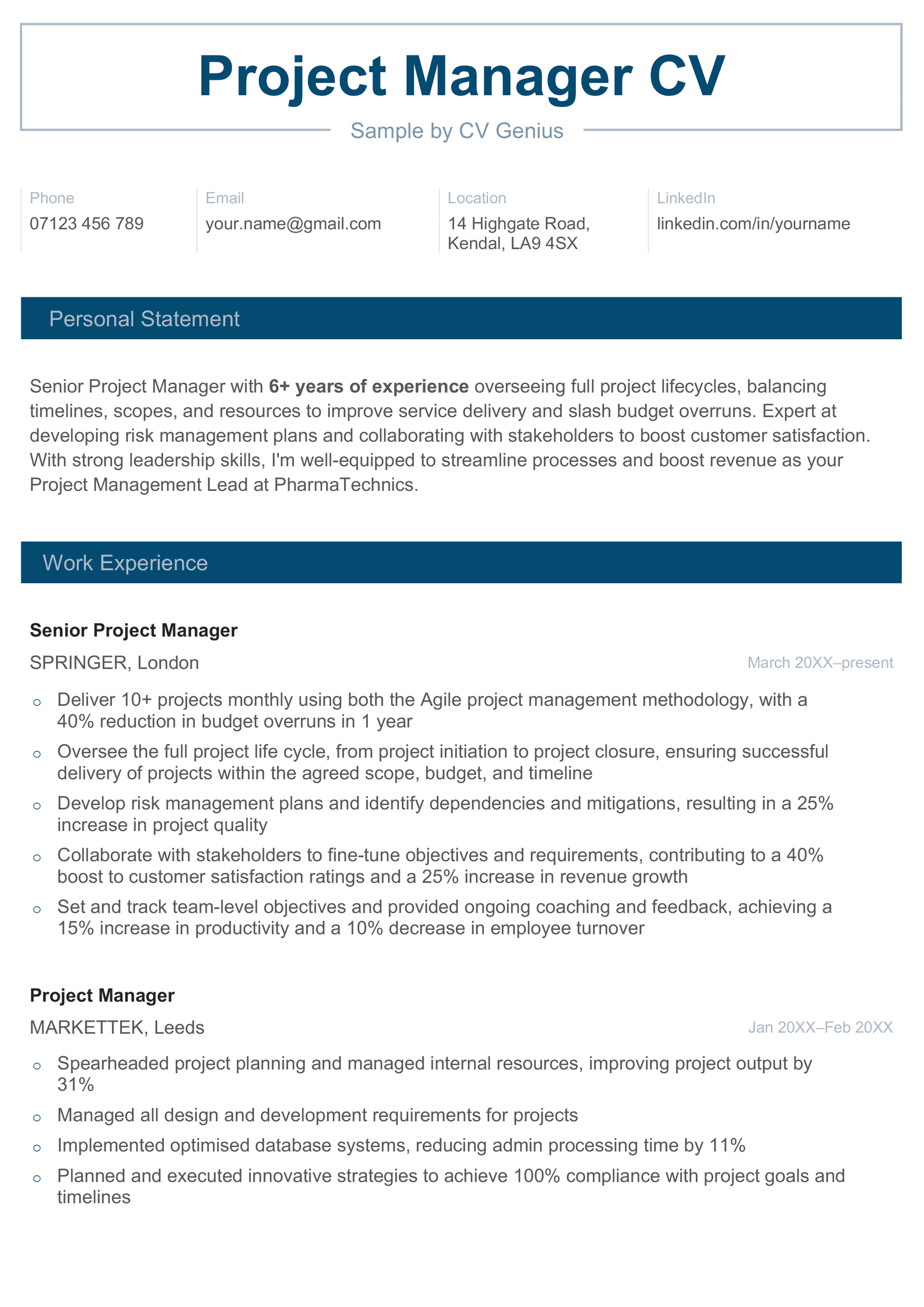 Project Manager CV Examples, Template, & Tips for 2025