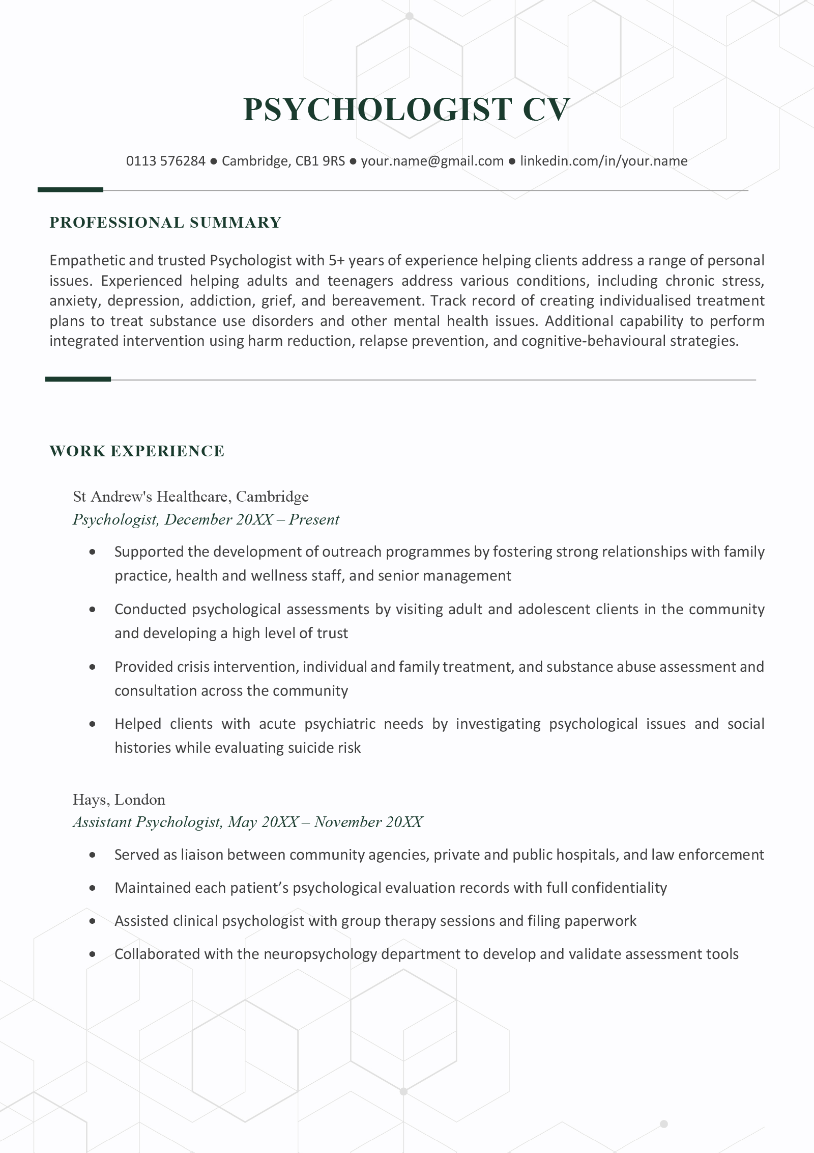 Psychologist Cv Examples And Writing Tips 