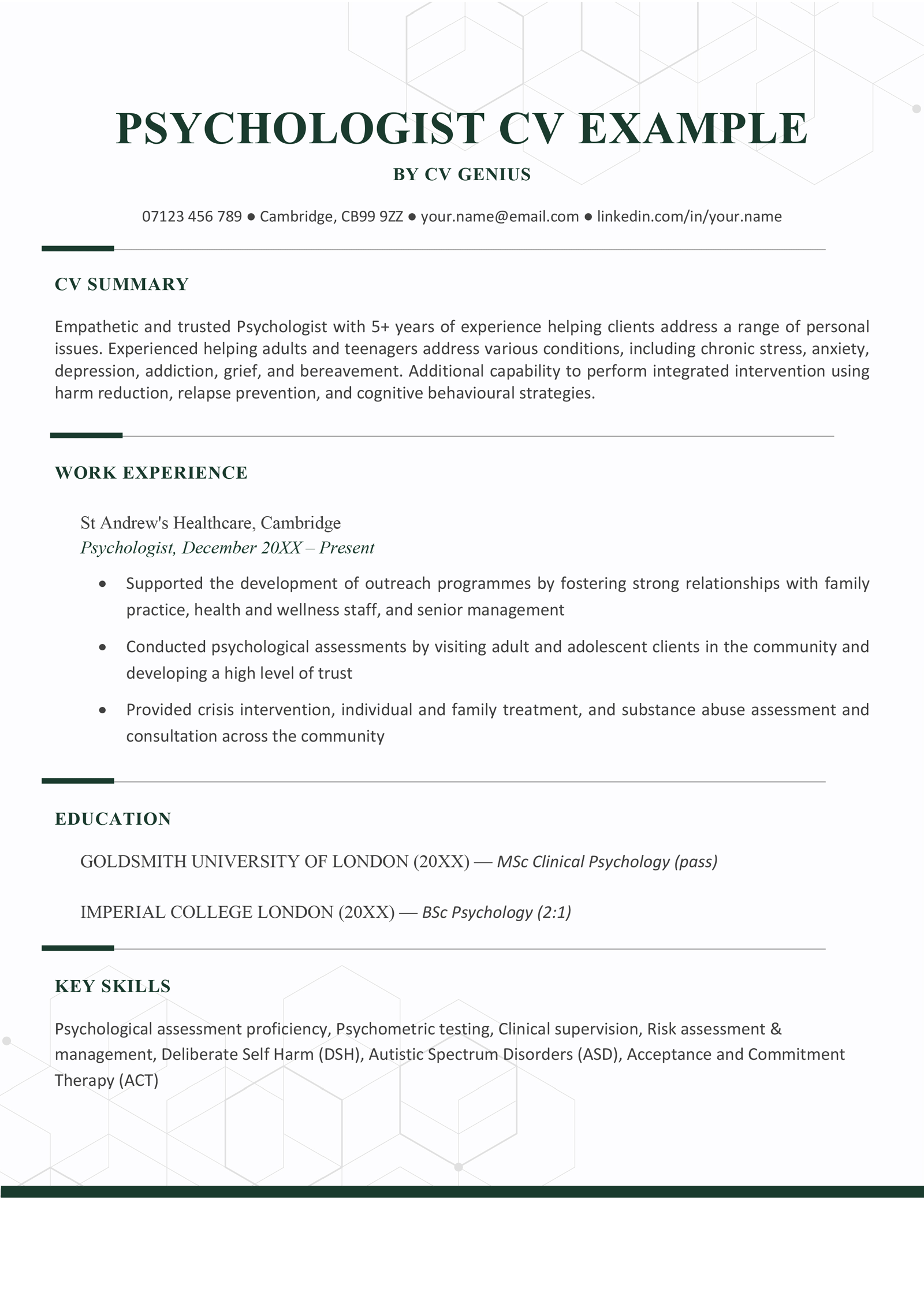 Free Psychologist CV Example & Writing Tips