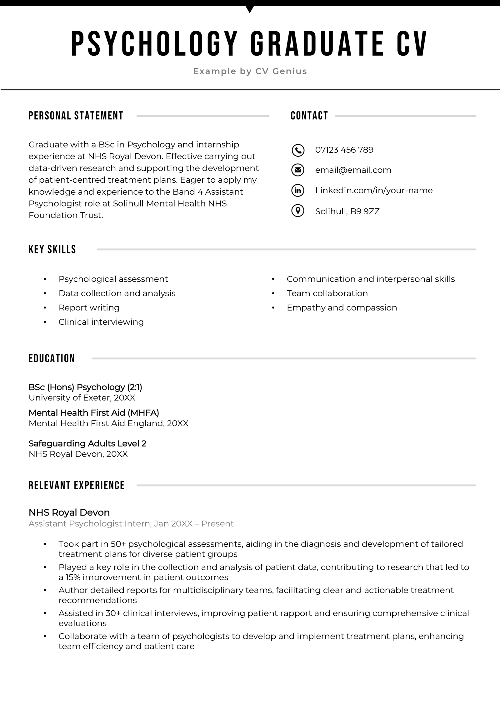 Psychology Graduate CV Example (Free to Download)