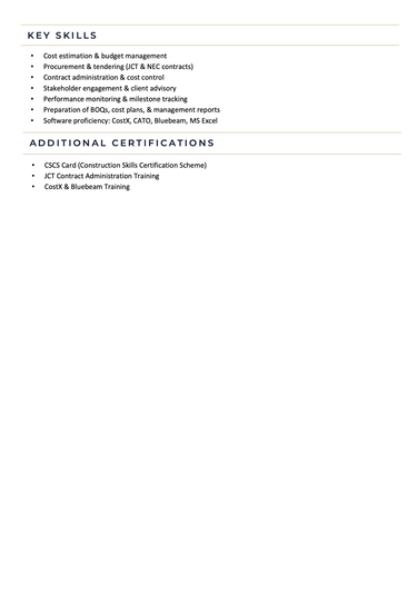 Quantity Surveyor CV Example, Template, & Writing Guide