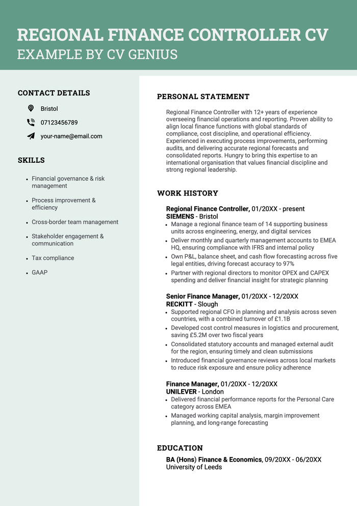 17 Finance CV Examples, Free Template, & Guide for 2026