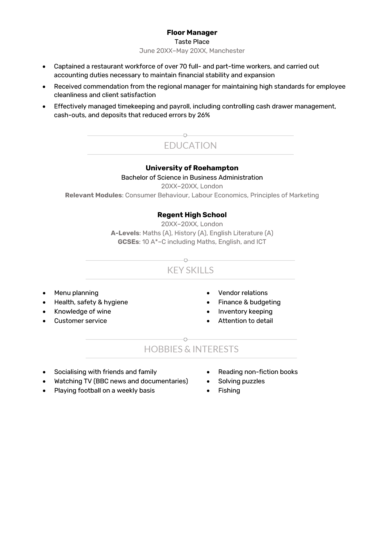Restaurant Manager CV Example & Template (Free Download)
