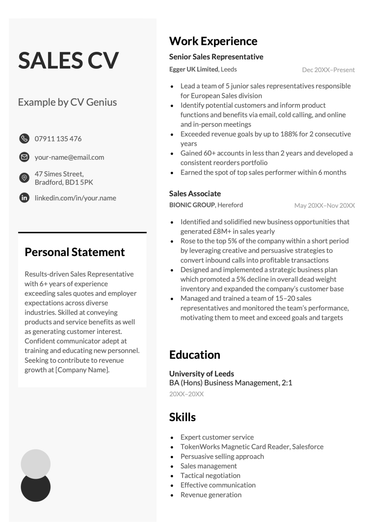 Sales CV Example, Free Template, & Writing Tips for 2026