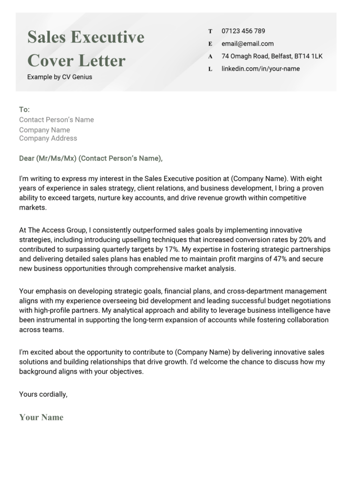 Sales Executive Cover Letter Example & Writing Tips for 2026
