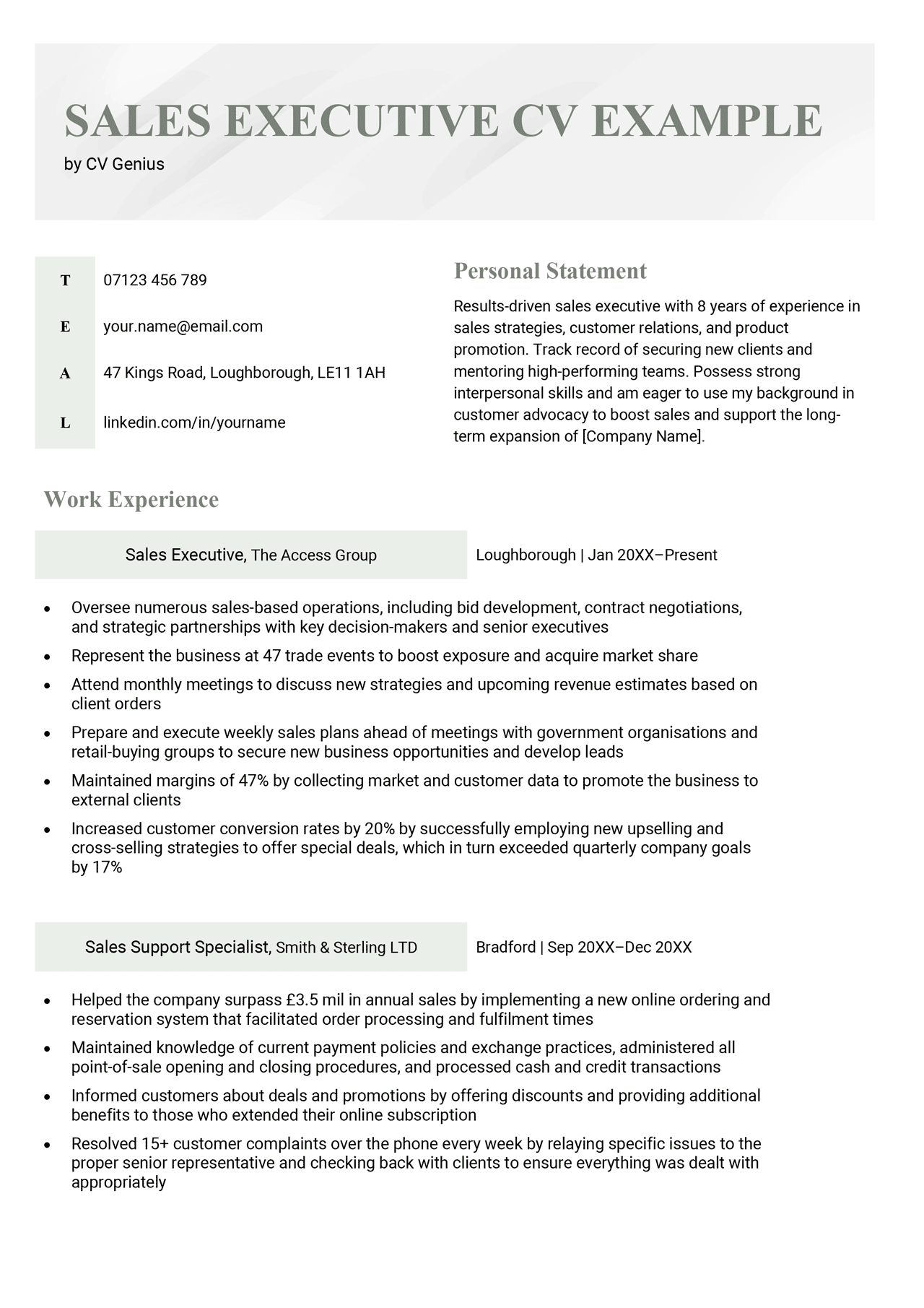 Sales Executive CV - Example & UK Template [Free Download]