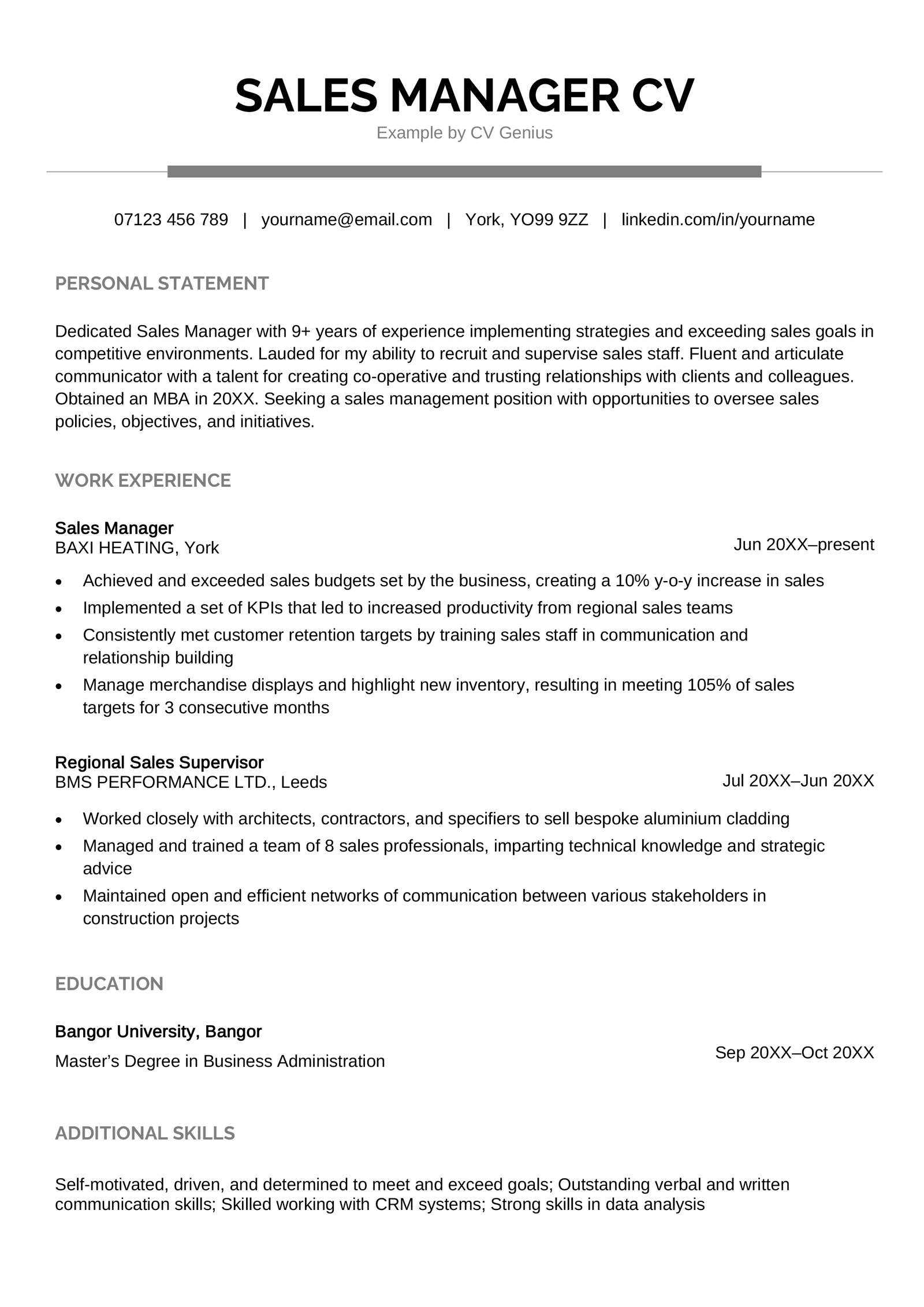 Sales Manager CV Example 12 Sales Skills