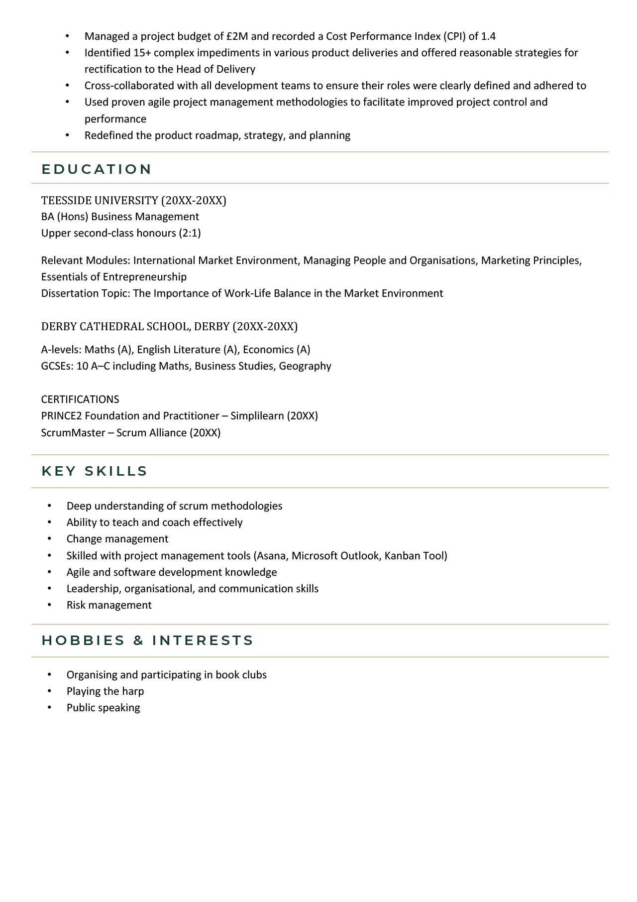 Scrum Master CV - Example & Template (Free Download)