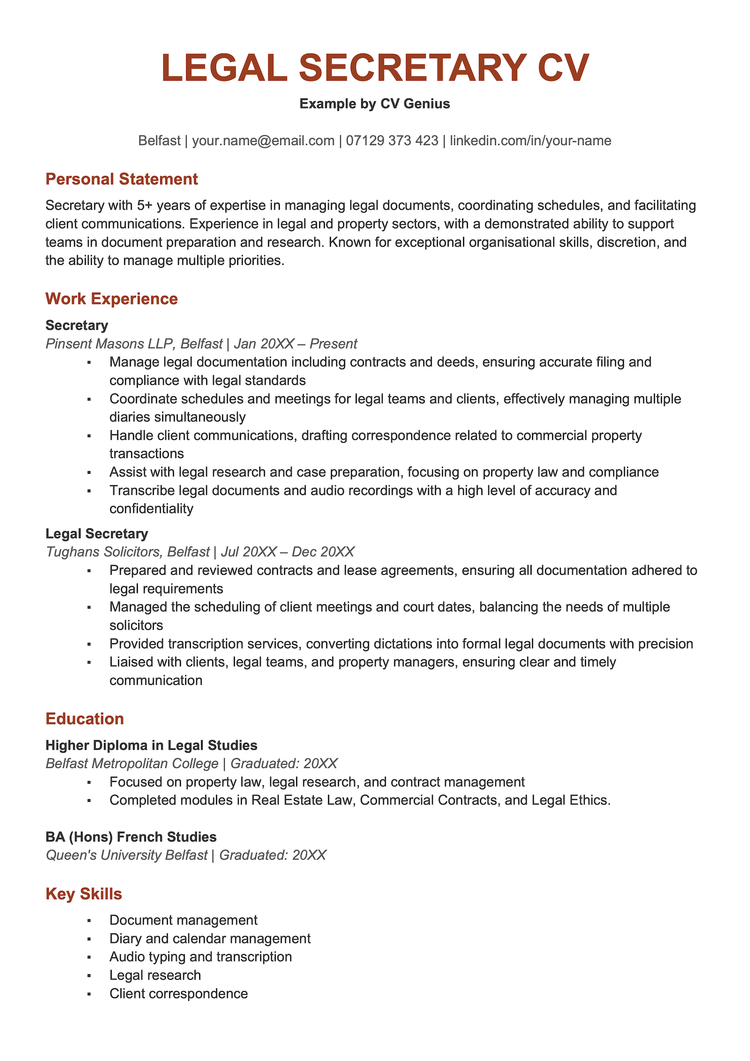 Secretary CV: Free Example, Template, & Writing Tips
