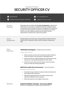 Security Officer CV Example Template Free Download 