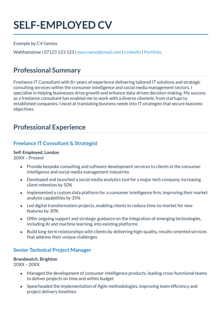 Self Employed CV Example