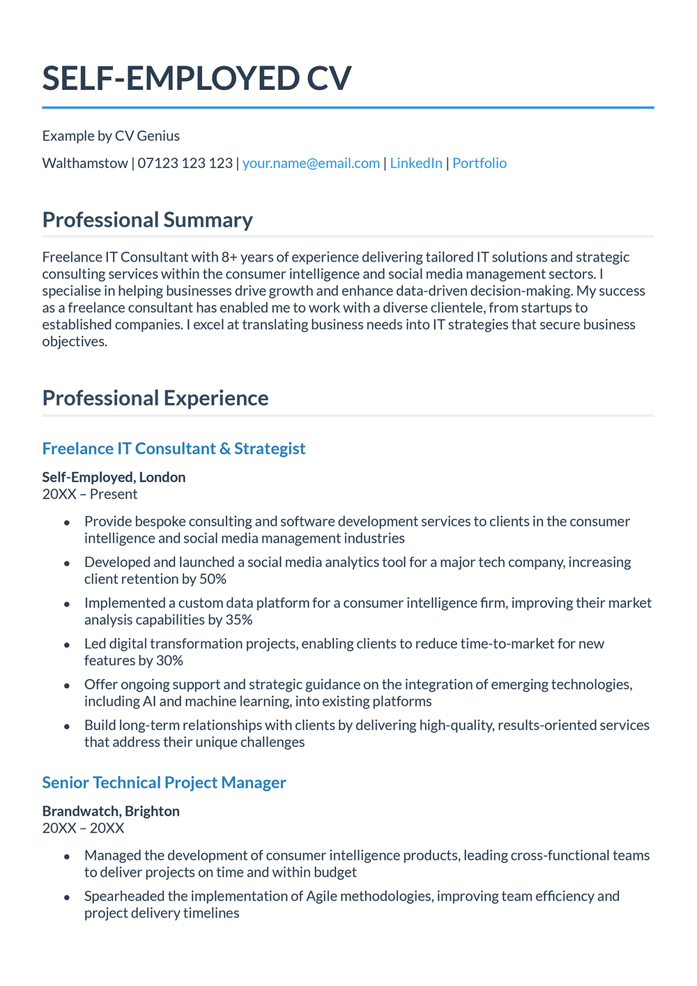Self Employed CV Example