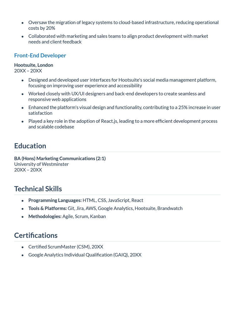 Self Employed CV Example