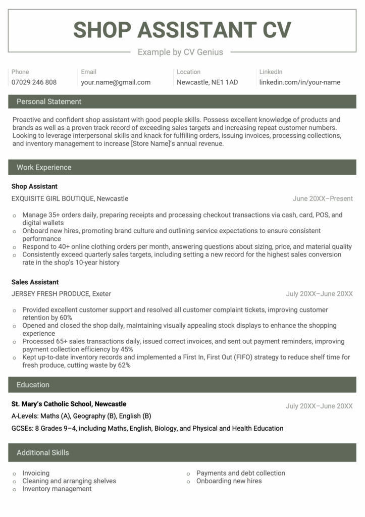 2 Shop Assistant CV Examples for 2025 (Free Downloads)