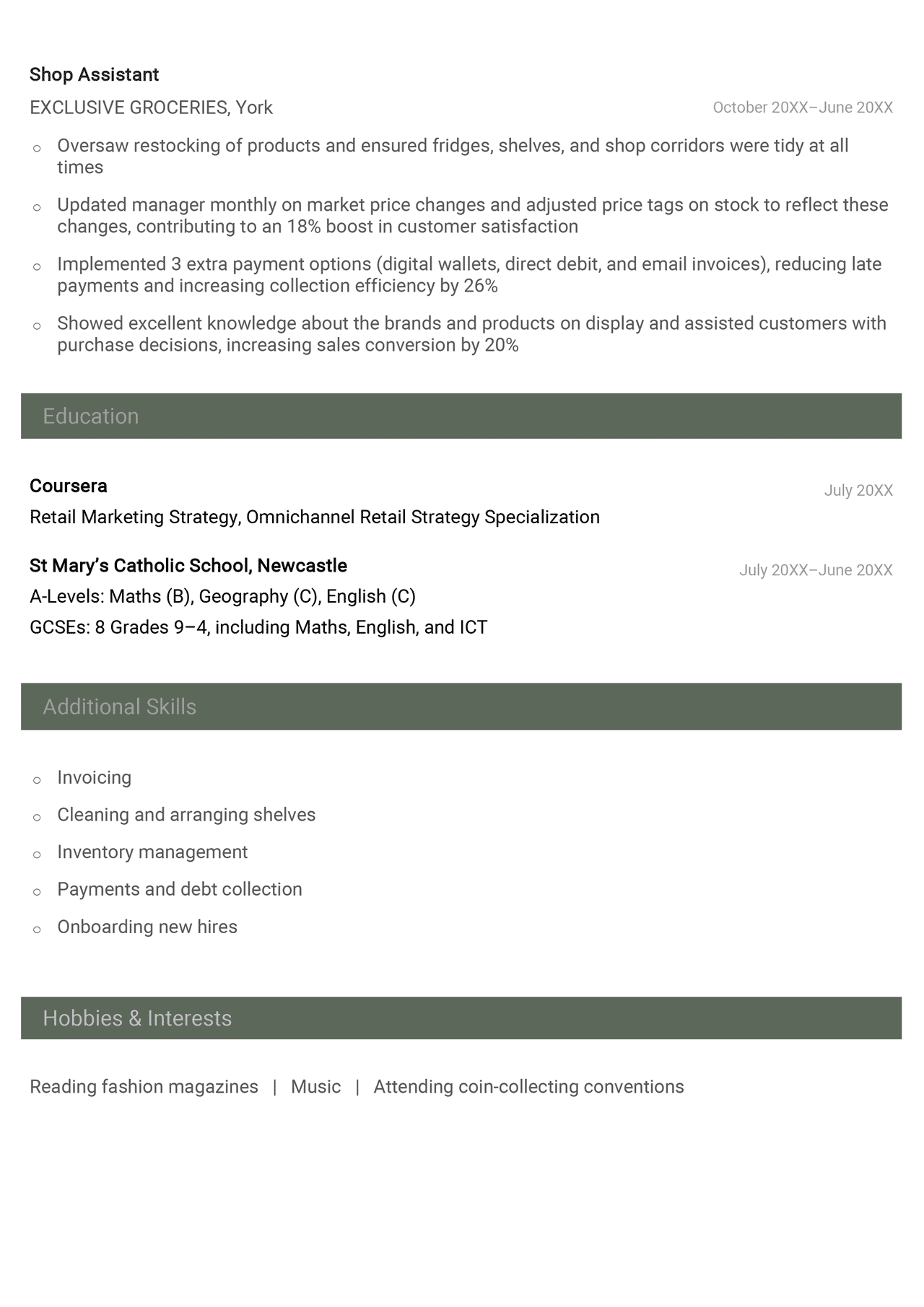 2 Shop Assistant CV Examples for Free Download