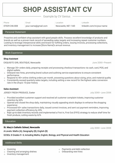2 Shop Assistant CV Examples for 2025 (Free Downloads)