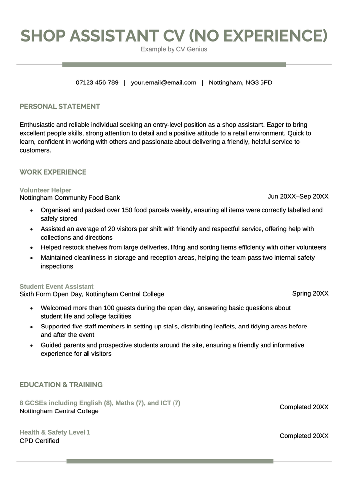 2 Shop Assistant CV Examples for 2025 (Free Downloads)