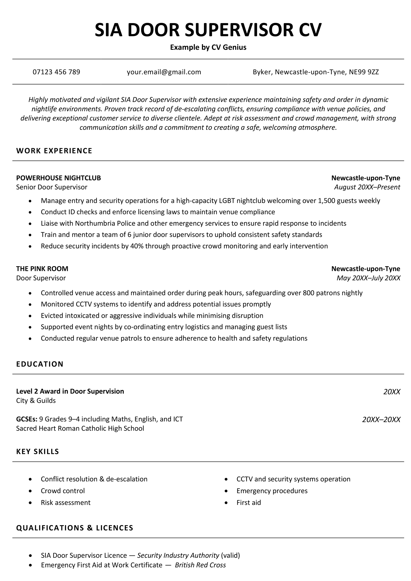 3 Door Supervisor CV Examples for 2025 (Free Download)