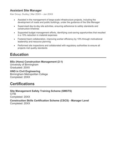 Site Manager CV Example & Tips for 2025