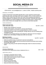 Social Media CV Example Template Writing Guide