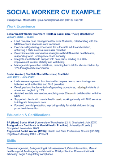 Social Worker CV Examples for 2026