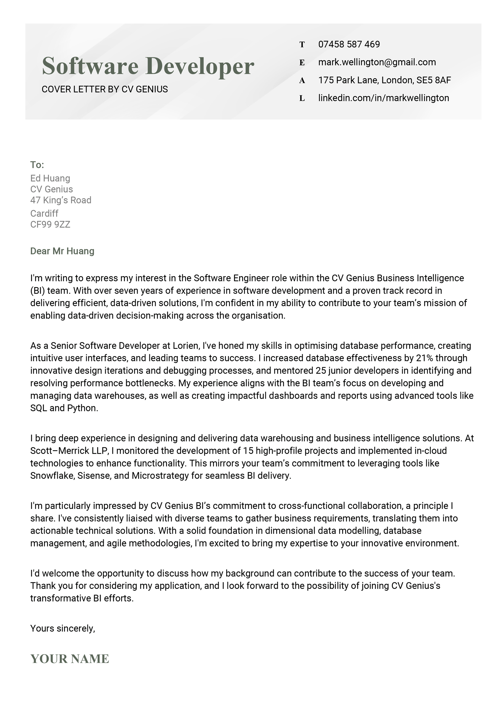 Software Developer Cover Letter Example for 2025 Software Developer Cover Letter Example for 2025
