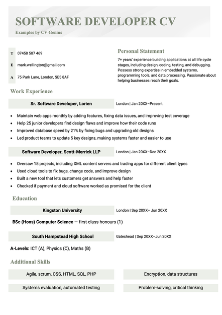 Front End Developer CV (Example, Template, & Writing Tips)