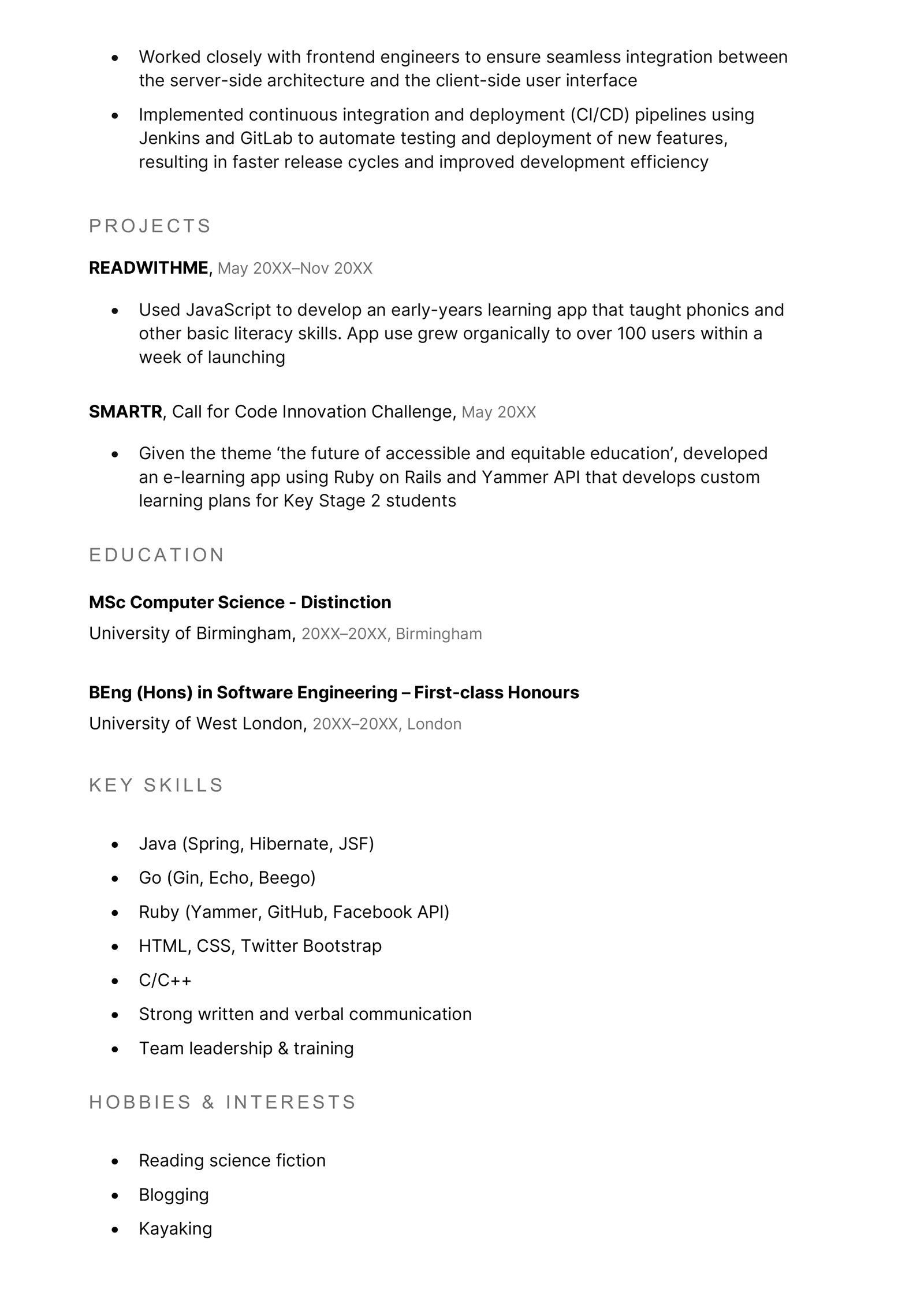 Software Engineer CV Example, Template, and Tips for 2024