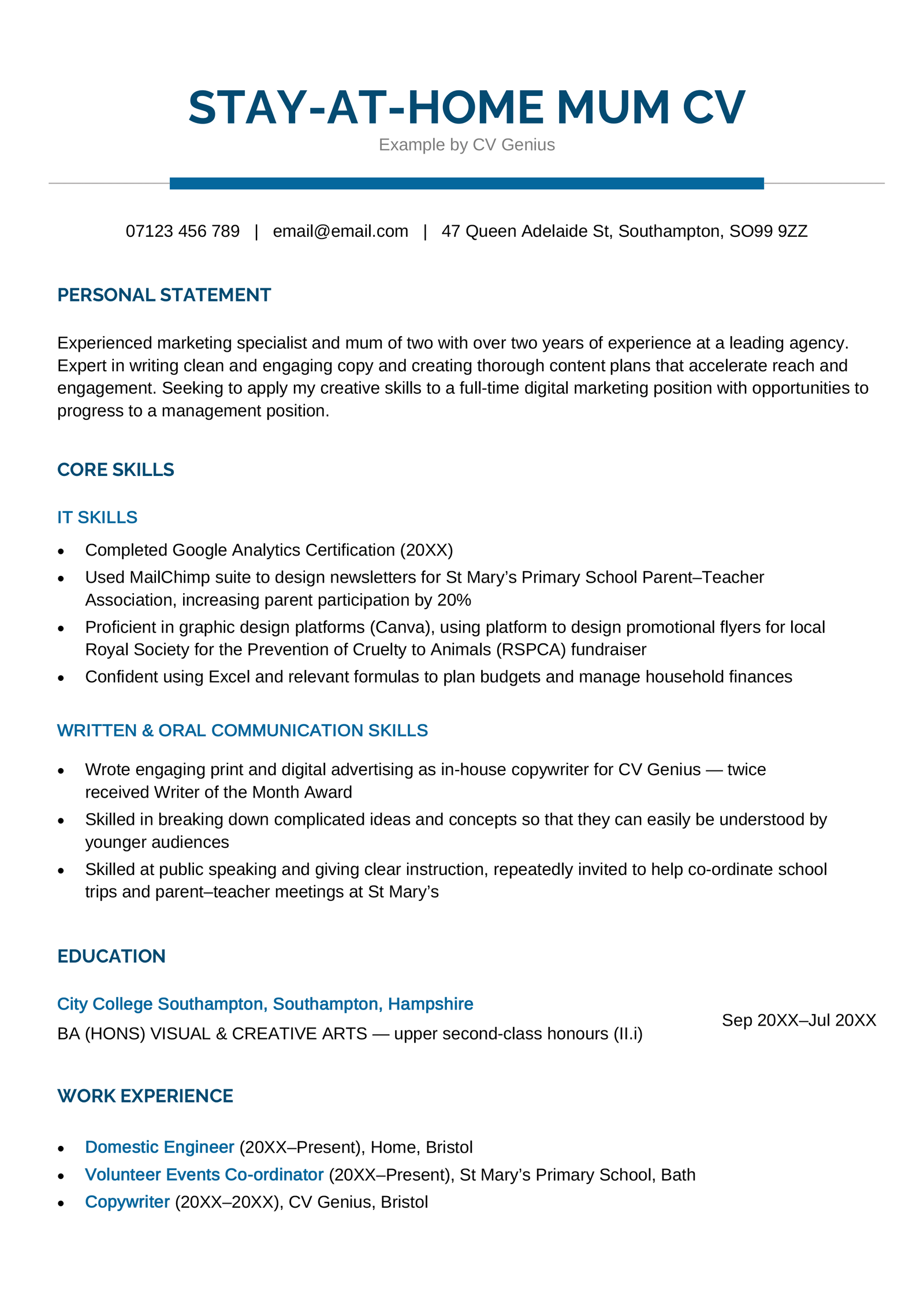 Stay at Home Mum CV Example (Tips & Template Download)