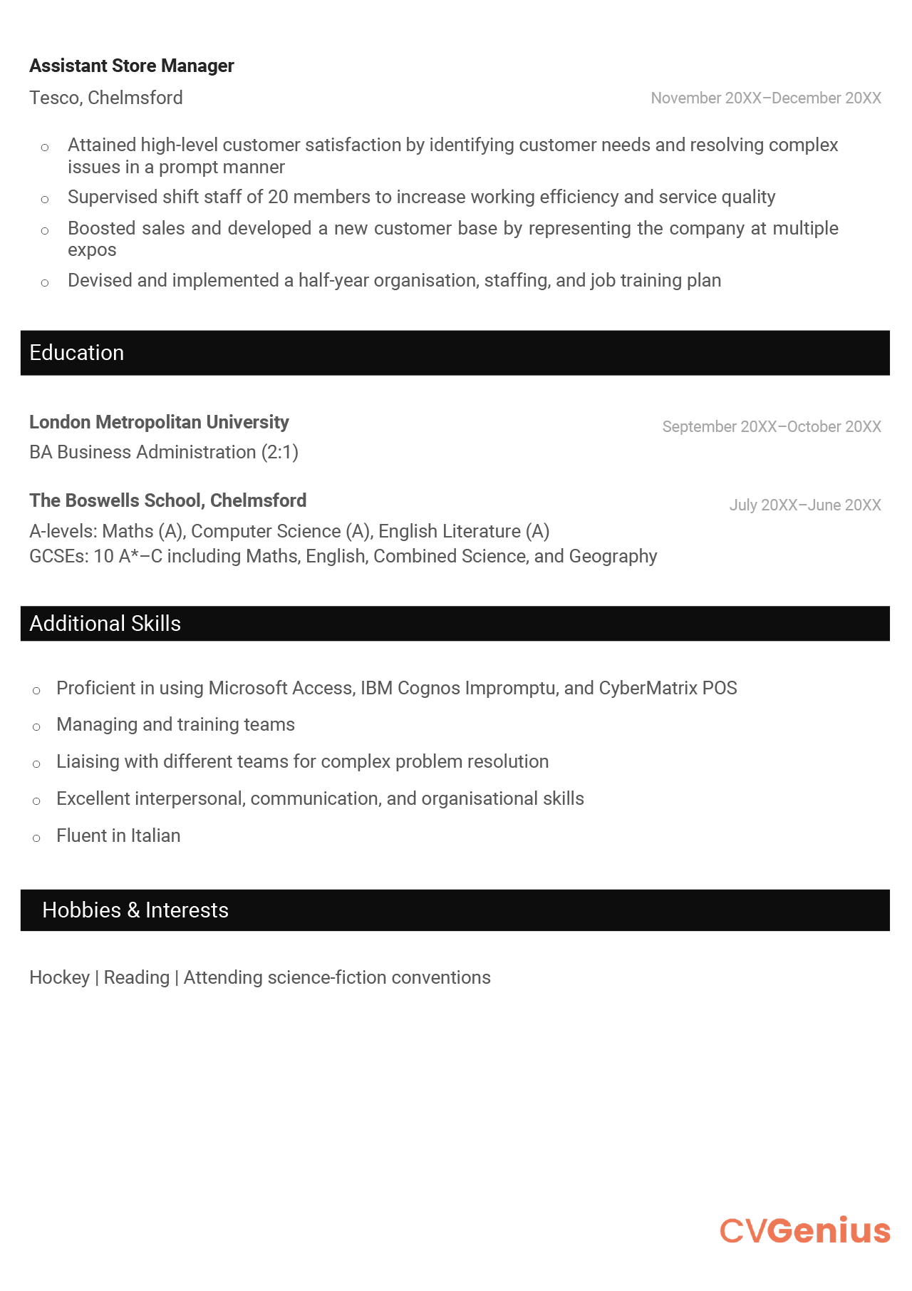 Store Manager CV Example & Template