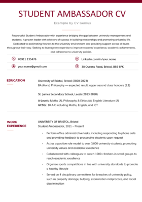 Student Ambassador CV - Example & Template (Free Download)