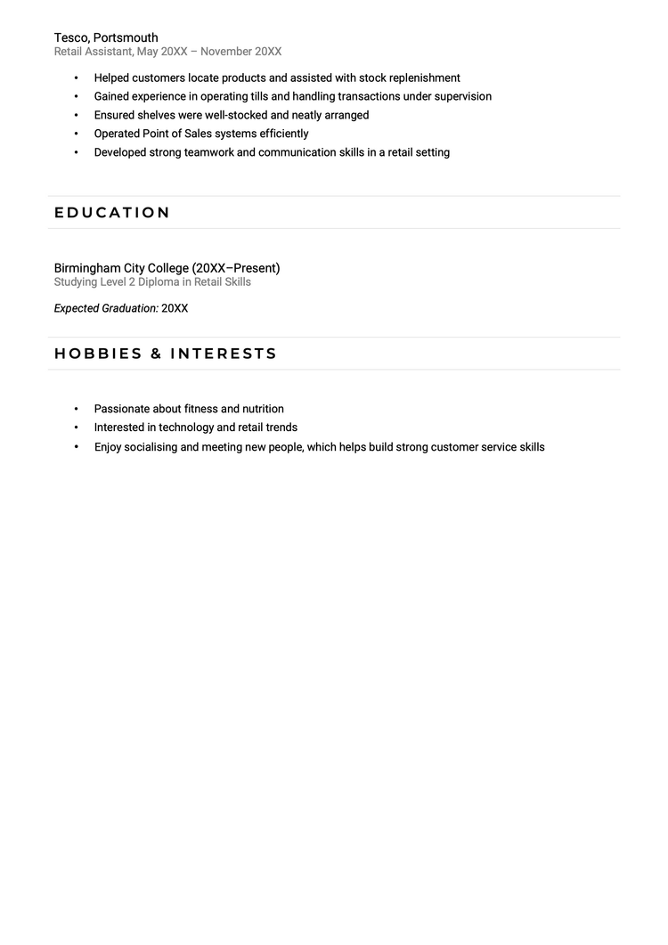 Supermarket CV Example & Writing Tips for 2025